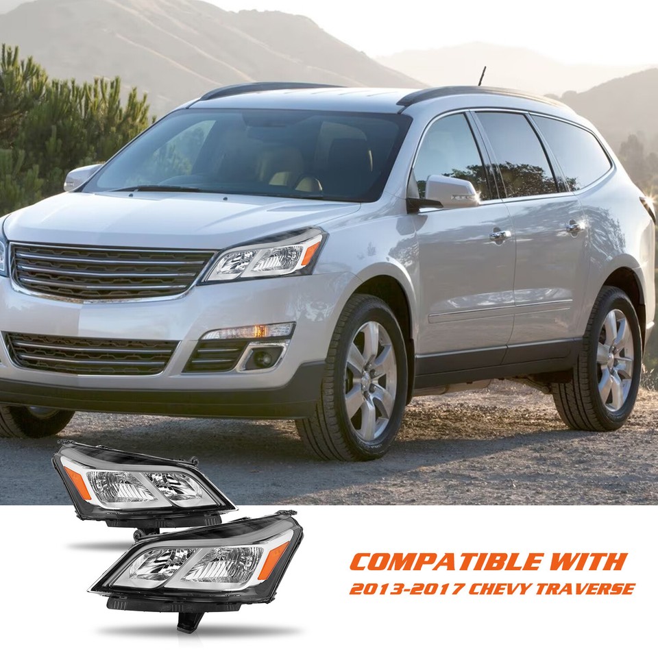 Pair For 2013-2017 Chevy Traverse Headlights Chrome Headlamps LH+RH ...