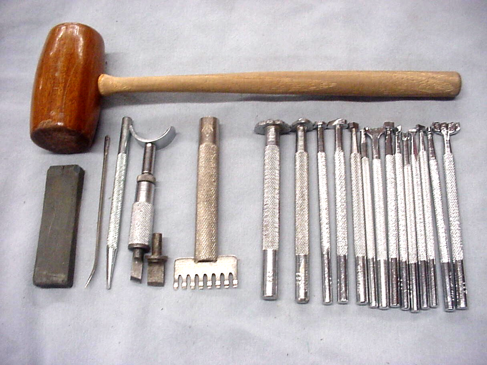 Craftool Lot of Leather Working Punch Stamps Tools Embossing Hammer ...