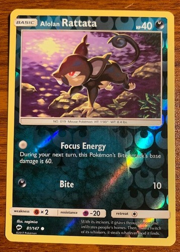 2017 Pokemon Burning Shadows Reverse Holo Alolan Rattata #81 Used Free ...