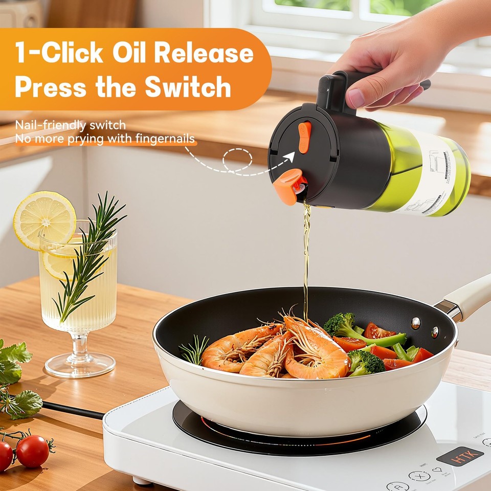 Upgrade 2 in 1 Oil Sprayer for Cooking, 17oz Light-Blocking Glass Olive ...