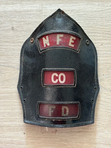 Vintage NFE Company Fire Department Leather Helmet Badge Shield Cairns ...