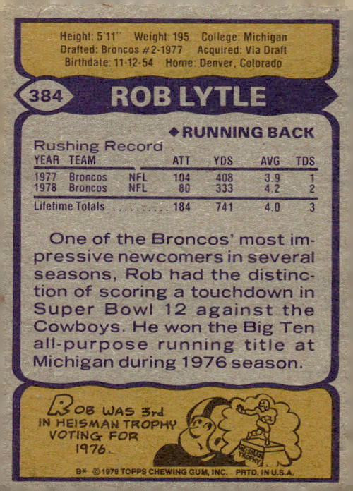 1979 Topps #384 Rob Lytle | eBay