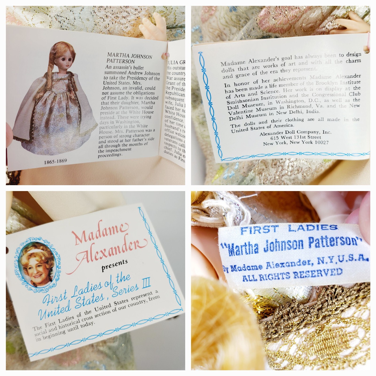 NEW Madame Alexander First Ladies Series III MARTHA JOHNSON P. 14" w ...
