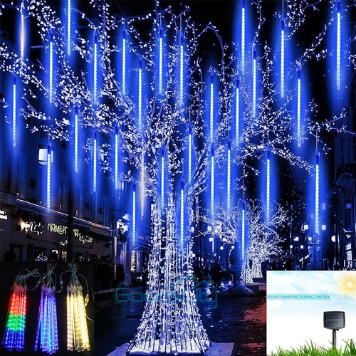 Luz solar de Meteoros Lluvia Luces 144 LEDs 8 Tubos De Arbol Navidad Decoracion | eBay