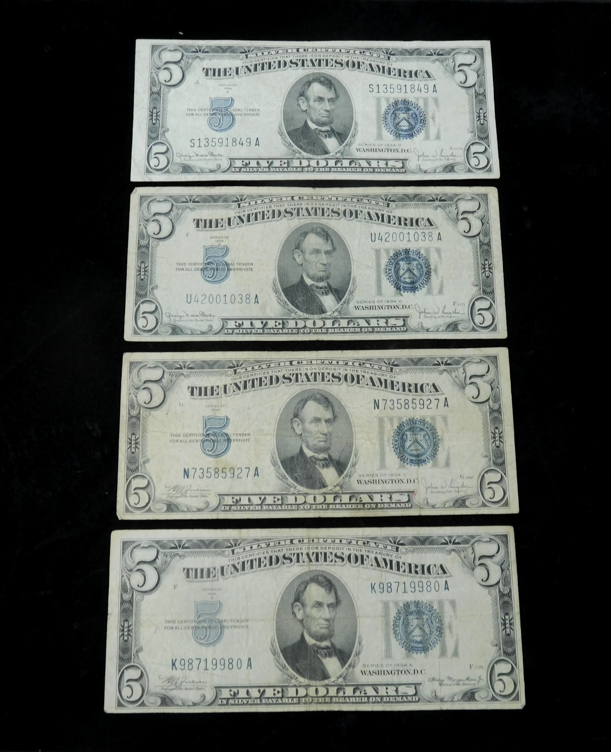 Lot of 4x 1953 $5 United States Large FIVE Silver Certificates | eBay