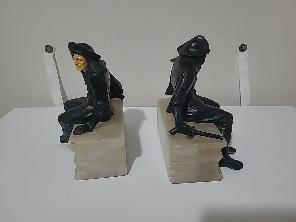 Antique PAIR OF 1930'S J.B. HIRSCH SEATED PIRATE BOOKENDS ON WHITE ONYX ...