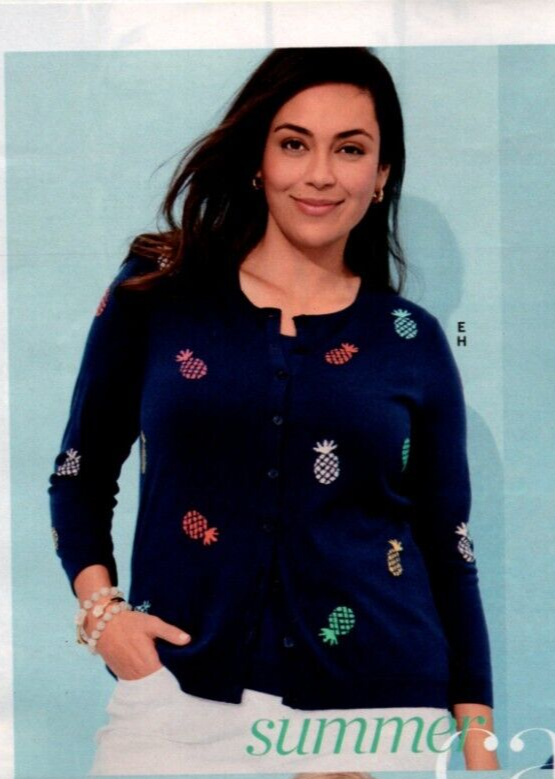 NWT $90 TALBOTS NAVY BLUE TOSSED PINEAPPLES CHARMING CARDIGAN SWEATER ...