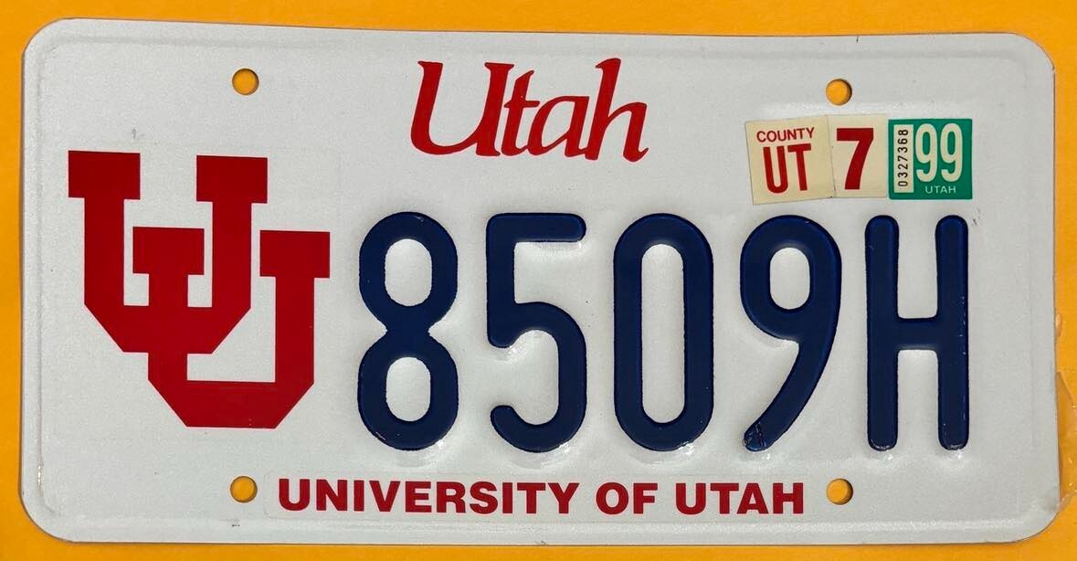 Utah 1999 UNIVERSITY OF UTAH License Plate # 8509H | eBay