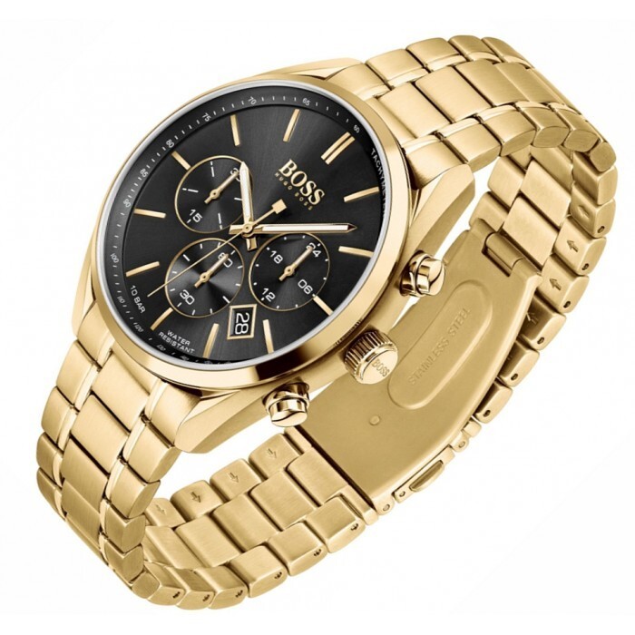 Hugo Boss HB1513848 Champion Mens' Gold & Black Stainless Chrono Watch ...