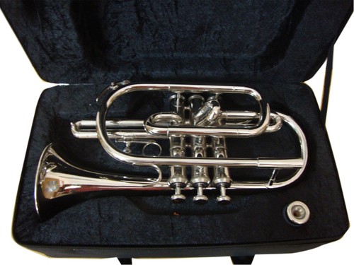 STUDENT!Bb CORNET CHROME FINISH FREE HARD CASE+MOUTHIPIECE+FAST ...