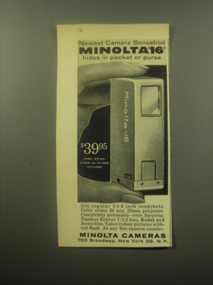 1959 Minolta 16 Camera Ad - Newest camera sensation Minolta 16 hides in ...