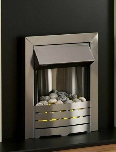 ELECTRIC FIRE PEBBLES FIREPLACE SILVER INSET 1KW - 2KW HEAT BRUSHED ...