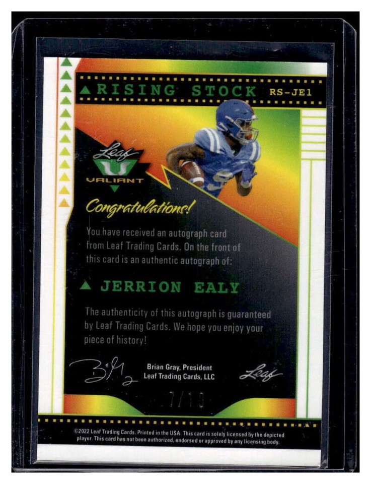 JERRION EALY RC AUTO 2022 Leaf Valiant 7/10 Rising Stock Purple Crystal ...