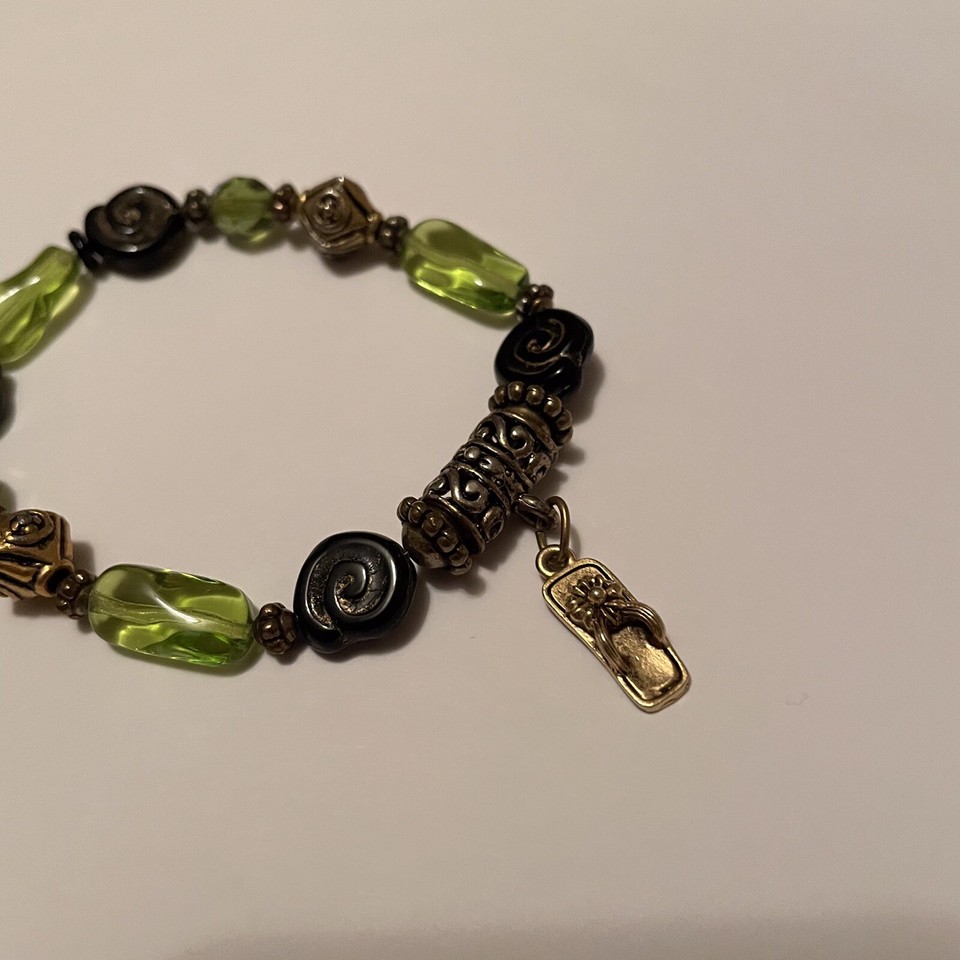 Women’s Black / Green Bead Stretchy Bracelet Flip Flop Sandal Charm | eBay