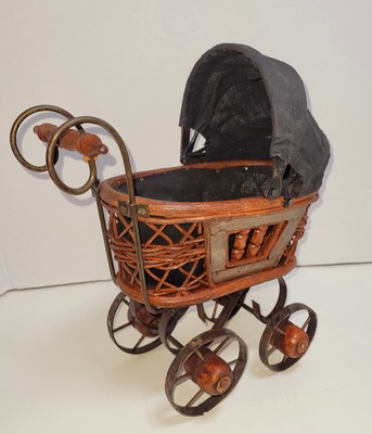 Vintage Antique Victorian Baby Doll Carriage Stroller Buggy Wicker Wood ...