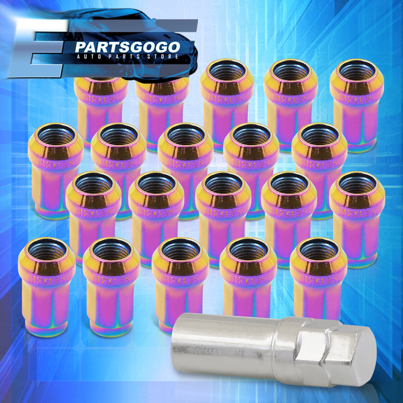 20 Piece M12X1.25mm Closed Acorn Wheel Rims Lug Nuts Steel Neo Chrome ...