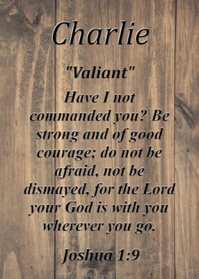 Charlie "Valiant" Keepsake Name Meaning Card with Bible Verse | eBay