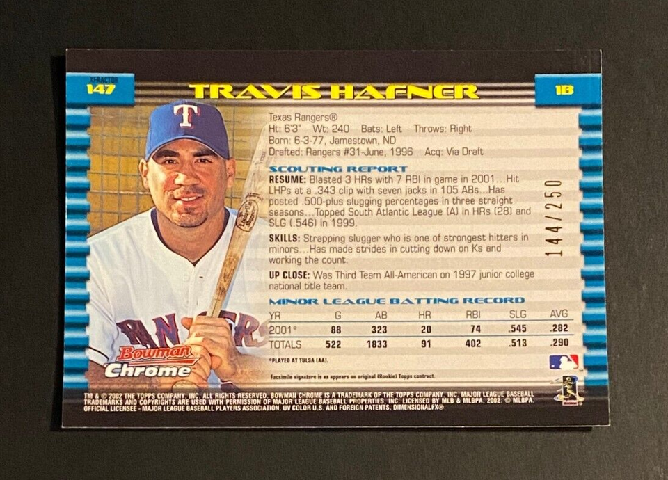 Travis Hafner 2002 Bowman Chrome XFractor Refractor #147 Texas RANGERS ...