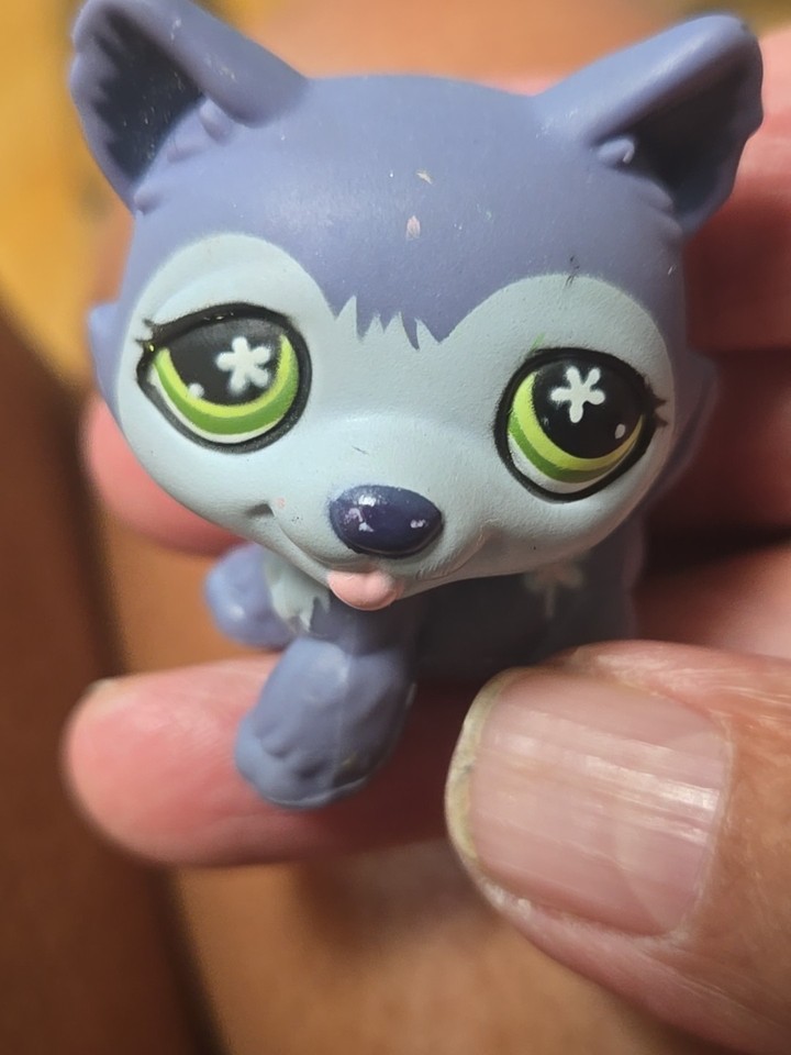 ️ Littlest Pet Shop LPS Husky #487 Puppy Dog Purple Blue Green Flower ...