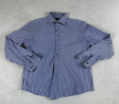 William Rast Shirt Mens L (16-16.5) Blue Checkered Cotton Slim Long ...