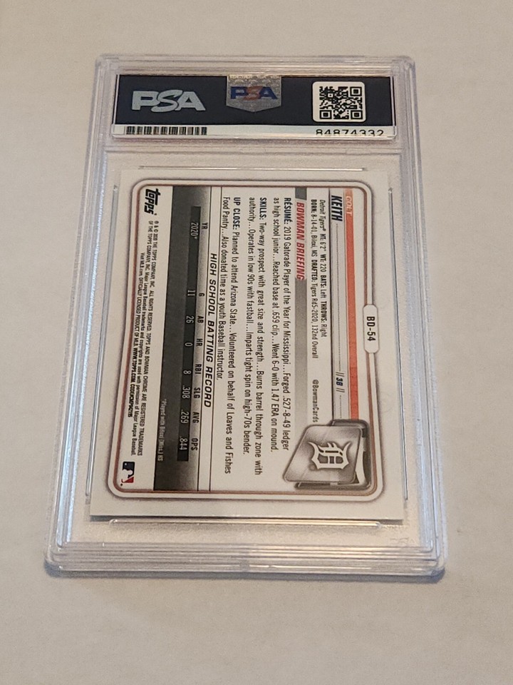 Colt Keith 2020 Bowman Chrome Draft AUTO PSA/DNA AUTOGRAPH AUTHENTIC ...