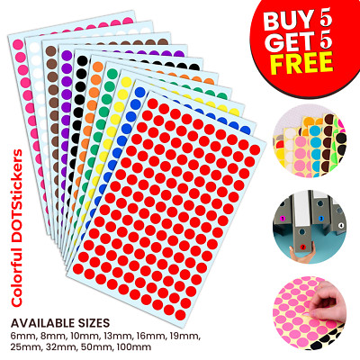 ANY SIZE Dot Stickers Round Sticky Dots Circular Sticky Labels Multi ...