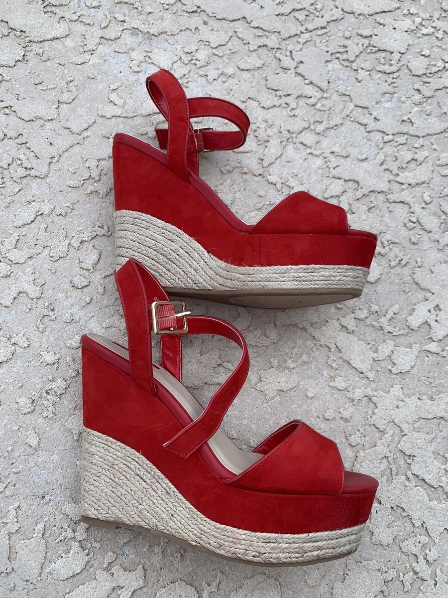 Red Wedges Wide Fit Red Crochet Strap Cork Wedges New Look From NEW