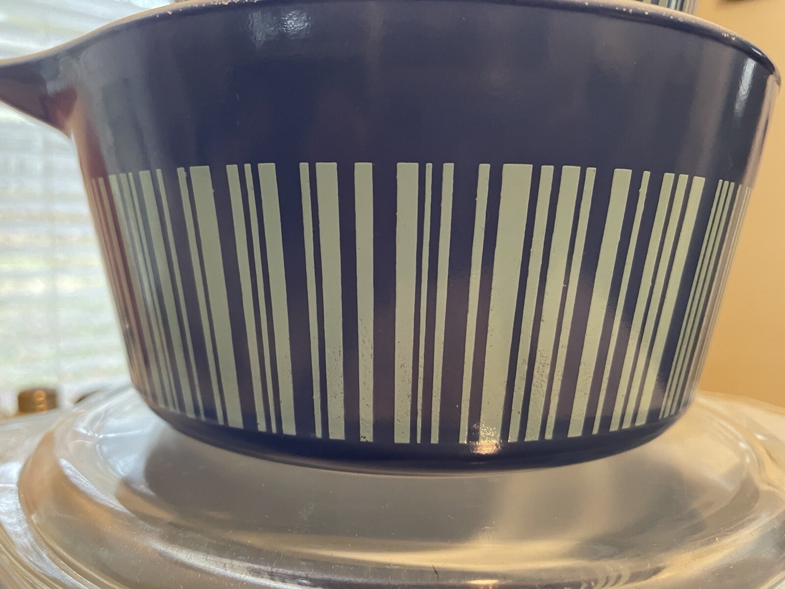 Vintage PYREX Blue Stripe RARE BLUE BARCODE casserole set 473, 474, 475 ...