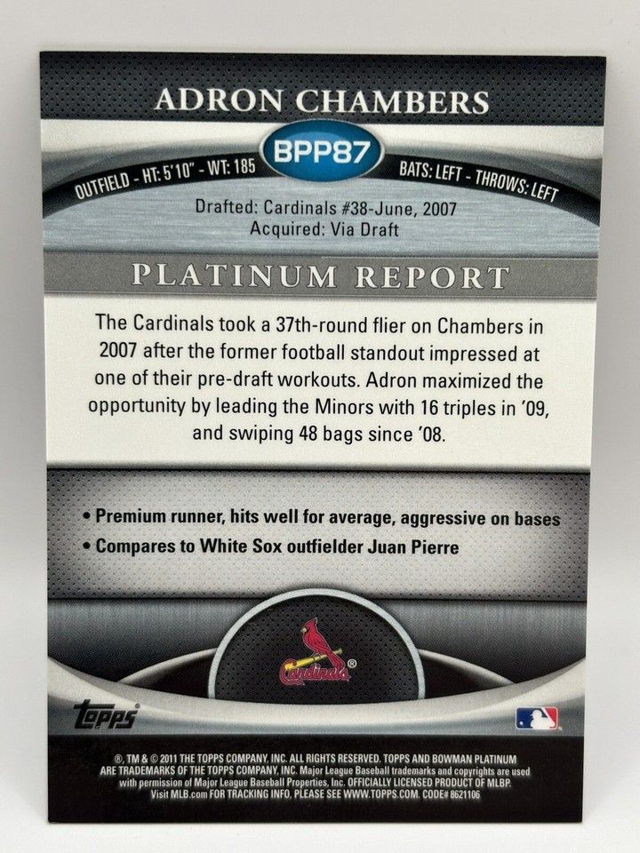 2011 Bowman Platinum Prospects Green 441/599 Adron Chambers #BPP87 Cardinals NM | eBay
