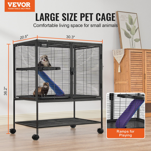 VEVOR 36" Rolling Metal Ferret Cage, Large 2-Tier Critter Nation Cage ...