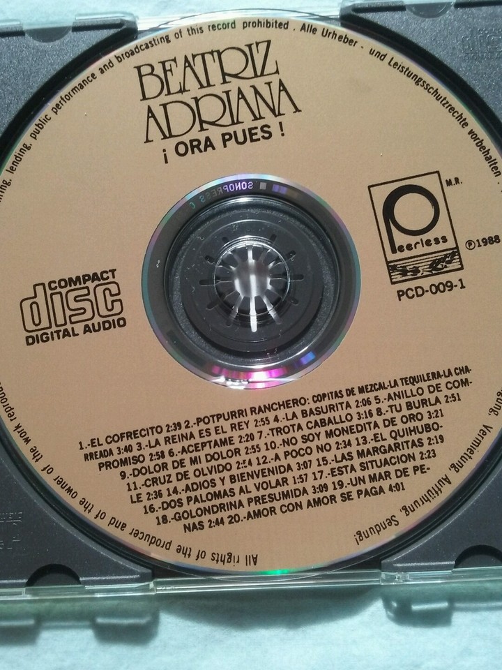Ora Pues! by Beatriz Adriana (CD, May 1988, Peeless Music) 809274514226 ...