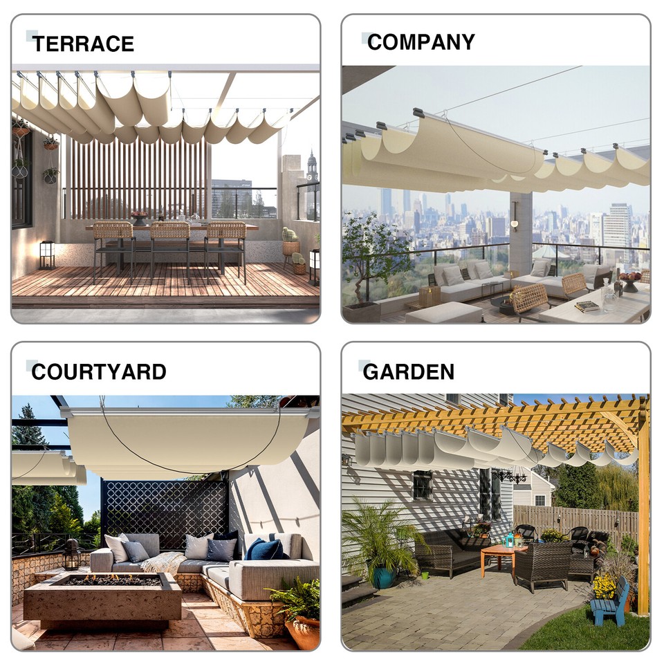 Retractable Pergola Sun Shade Cover Waterproof Canopy Panel Awning Yard ...
