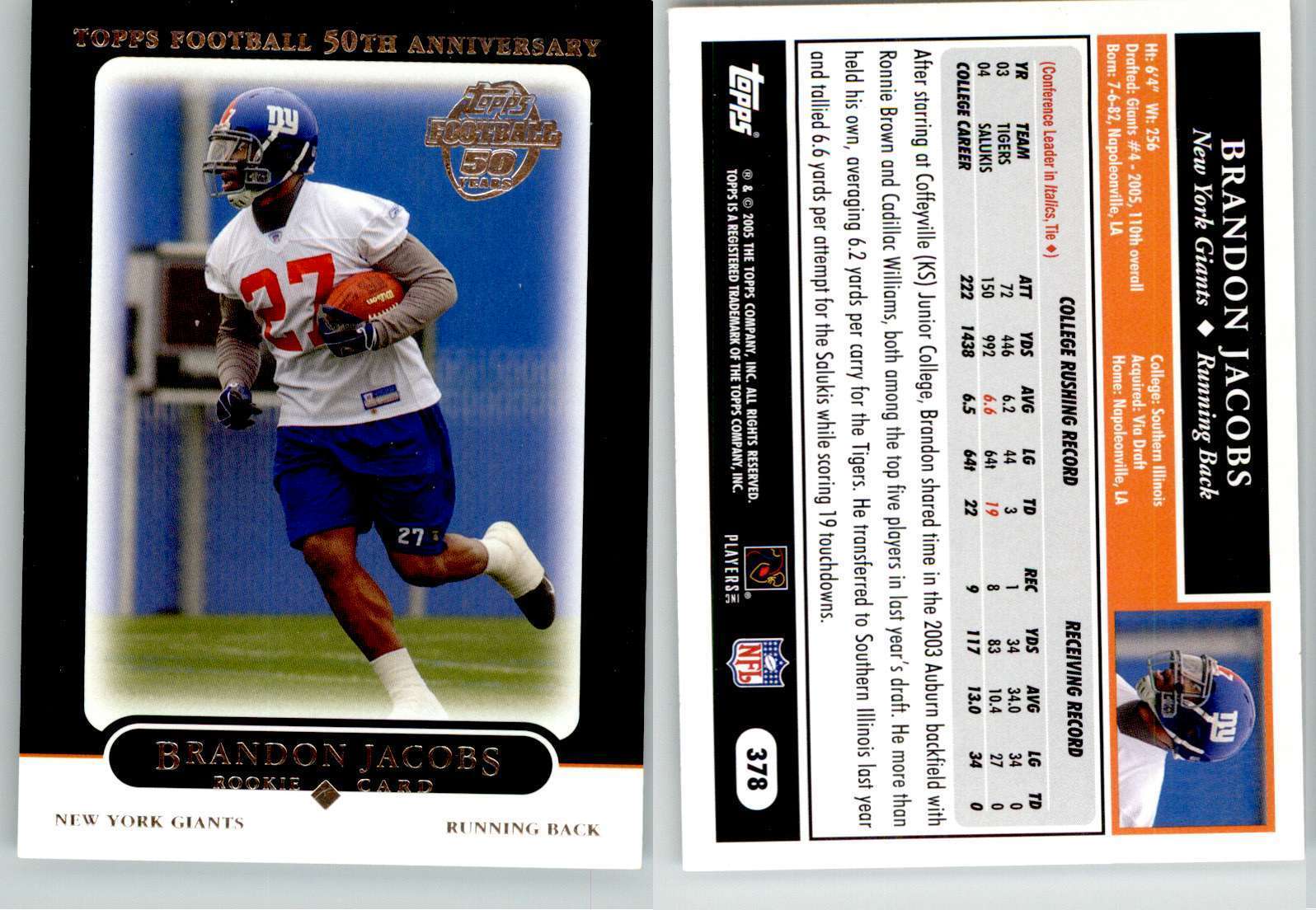 Brandon Jacobs 2005 Topps Black #378 Giants RC Rookie EX-NM | eBay
