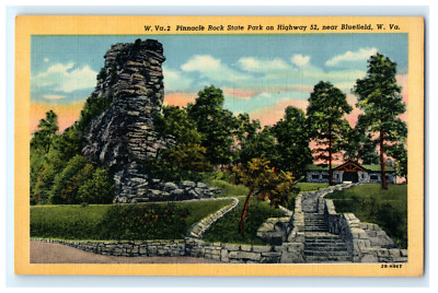 Postcard WV Bluefield Pinnacle Rock State Park Hwy 52 c1942 Stone ...