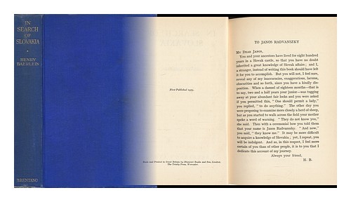 Baerlein, Henry In Search of Slovakia / by Henry Baerlein 1929 First ...