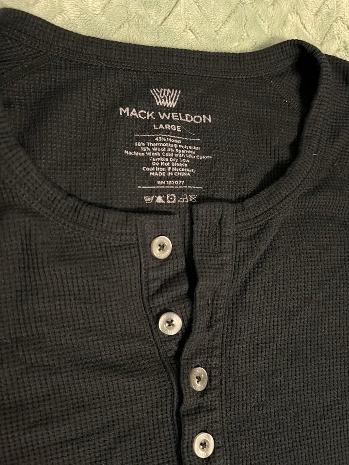 MACK WELDON New Black Lightweight Henley Long Sleeve Large 4 Button ...
