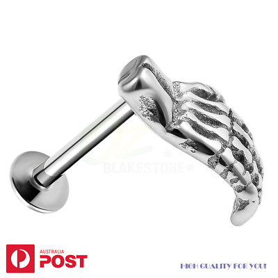 Labret Surgical Steel Lip Ear Skull Ghost Hand Piercing Body Jewellery ...