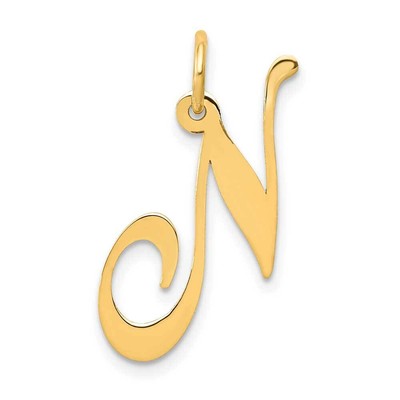 14K Gold Medium Fancy Script Letter N Initial Charm | eBay