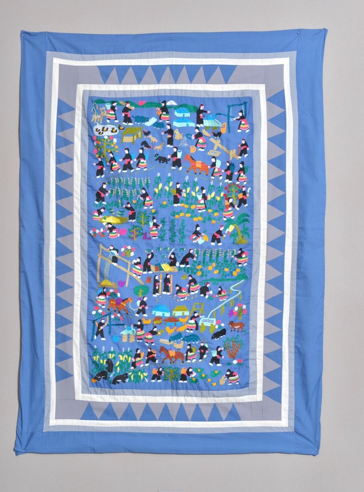 LARGE ANTIQUE / VINTAGE CHINESE THAI BLUE HMONG EMBROIDERY TAPESTRY | eBay