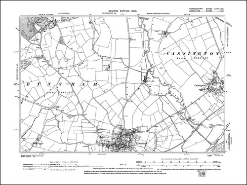 Eynsham north, Cassington, old map Oxfordshire 1900: 32NE repro | eBay