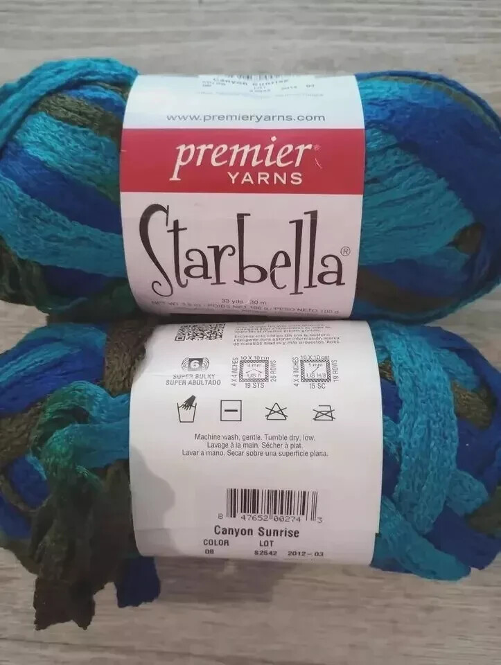 crochet ruffle yarn starbella premier canyon sunrise blue 3.5 oz 2pc | eBay