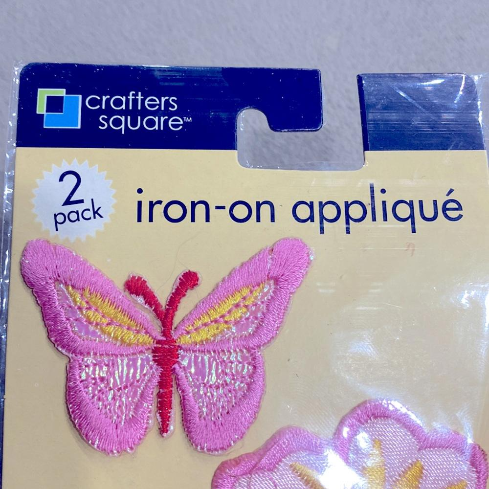 New Crafters Square Embroidered Butterfly & Flower Iron-On Applique ...