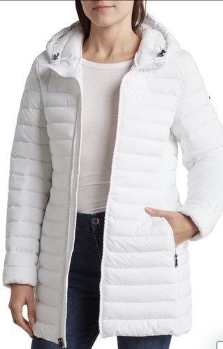 BCBG Zip Front Puffer White Waterproof Feather Free Eco Friendly Jacket ...