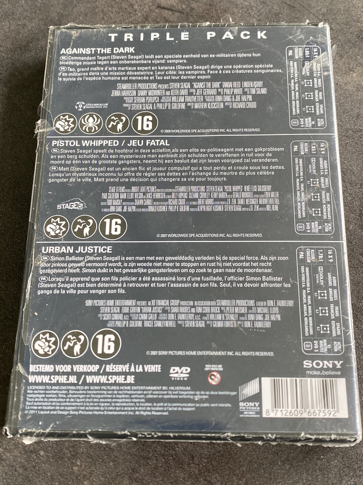 STEVEN SEAGAL COFFRET 3 DVD AGAINST THE DARK TRIBAL JUSTICE JEU FATAL ...