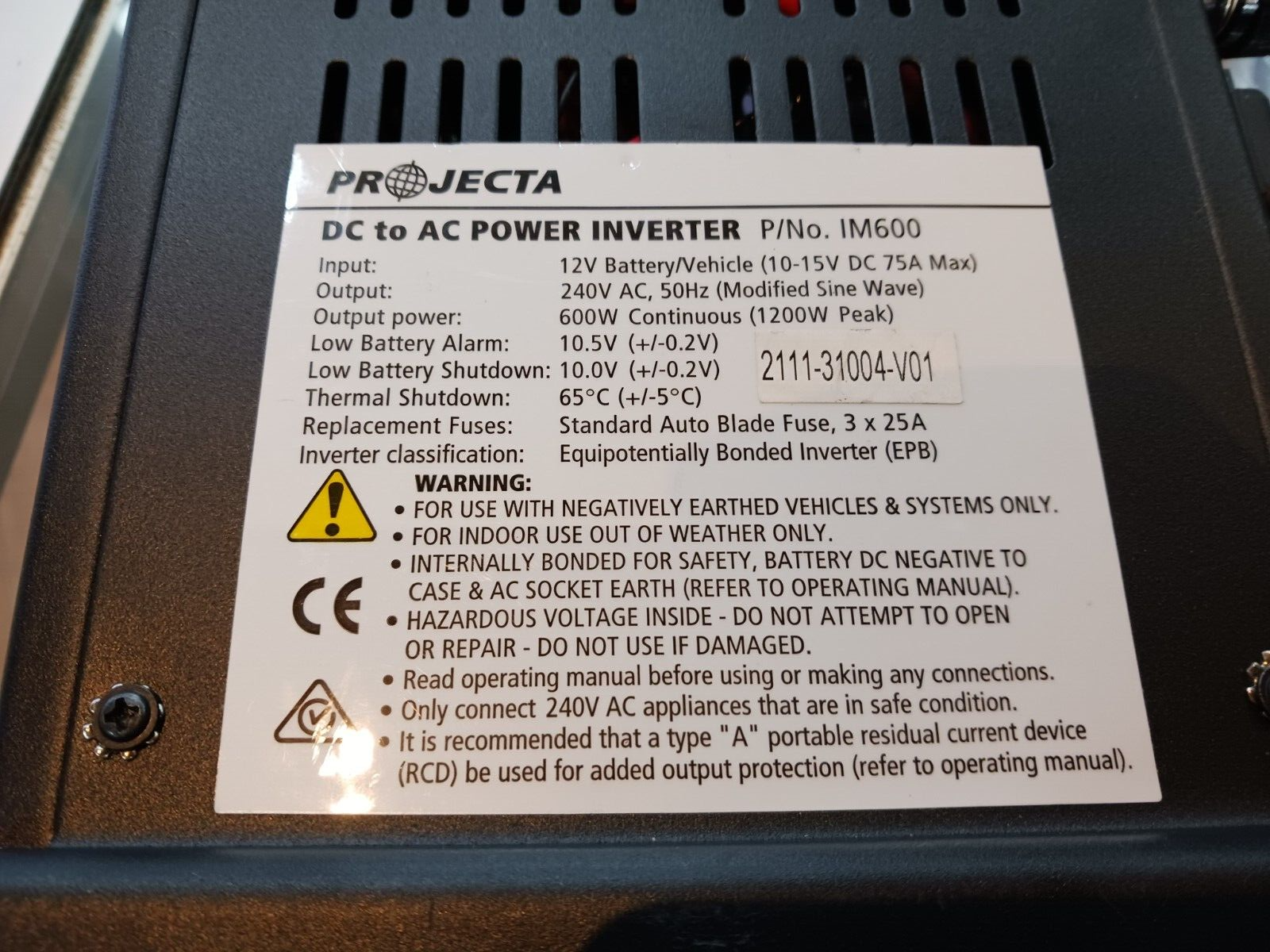 PROJECTA 12V 600W POWER INVERTER IM600 CONVERTS 12V DC TO 240V AC ...