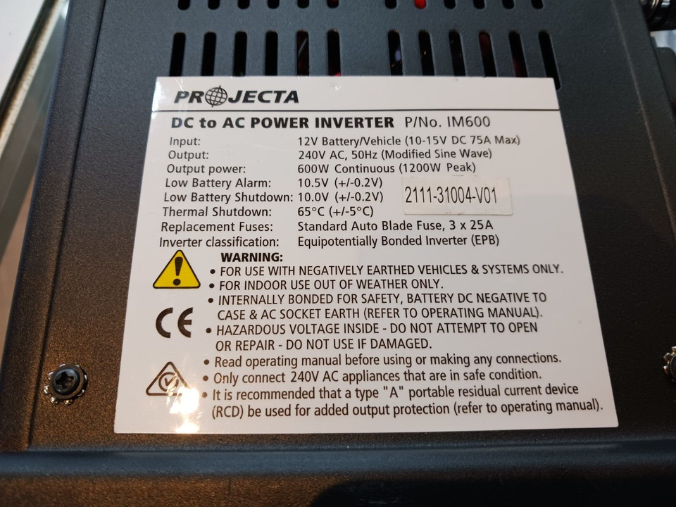 PROJECTA 12V 600W POWER INVERTER IM600 CONVERTS 12V DC TO 240V AC ...