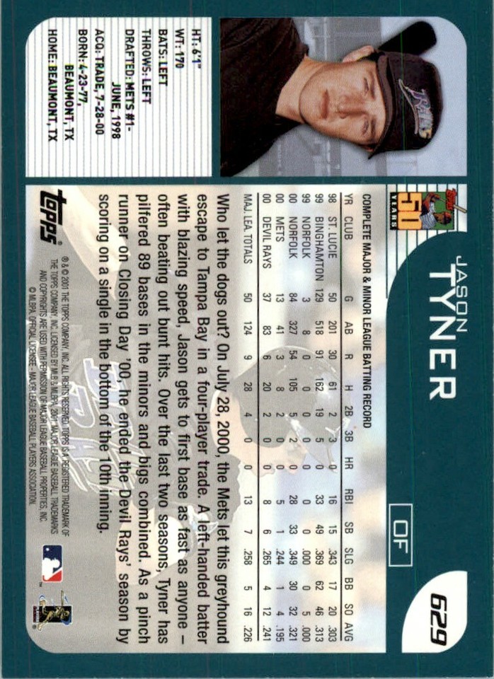 2001 Topps MLB Home Team Advantage Jason Tyner #629 | eBay
