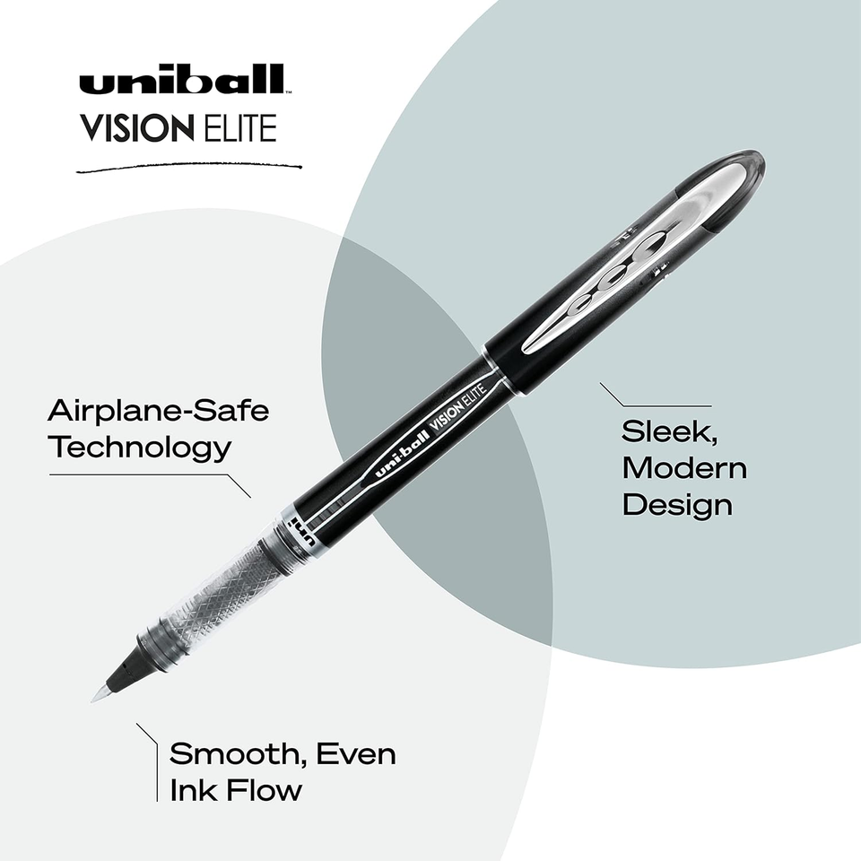 Uniball Vision Elite Rollerball Pens, Black Pens, Micro Japanese Pens ...
