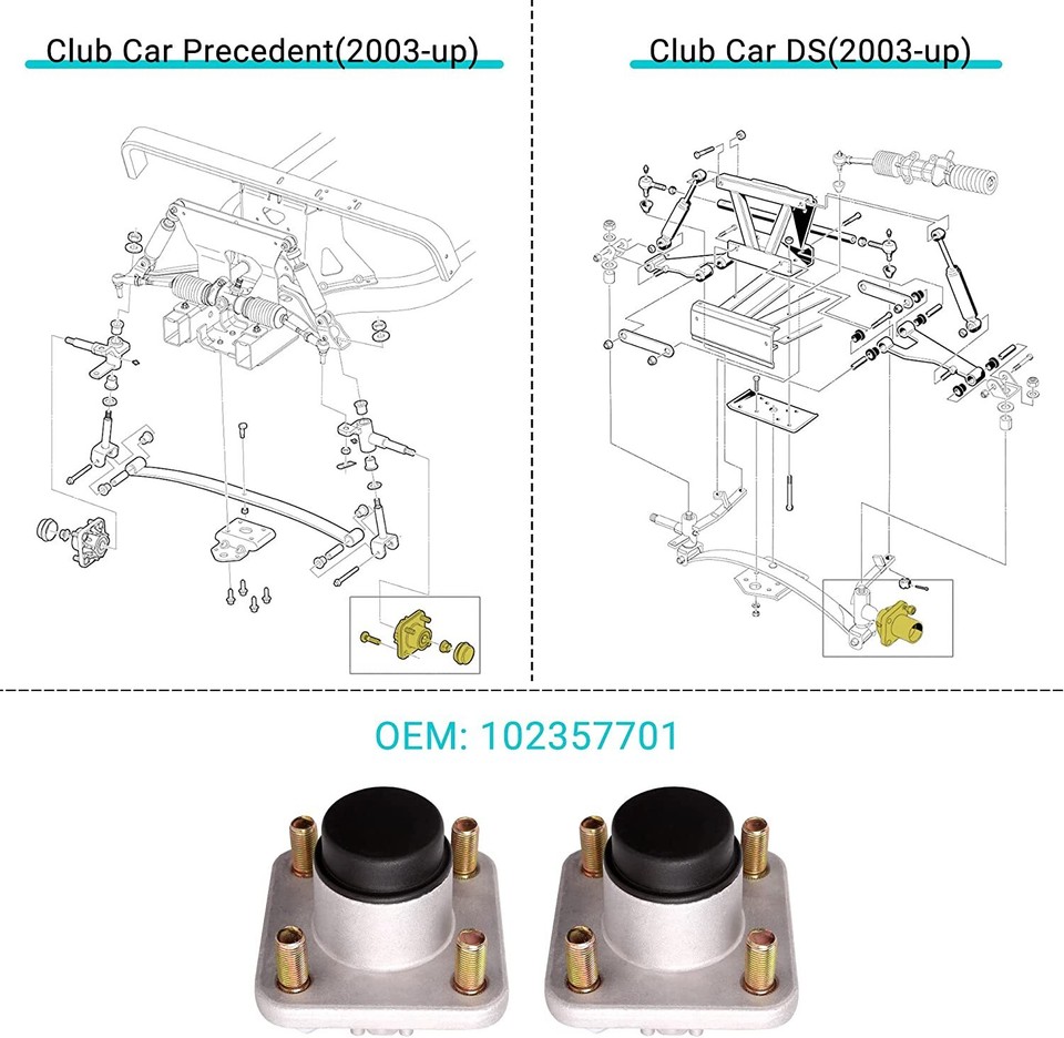 2 Golf Cart Front Wheel Hub Assembly for Club Car DS Precedent 03.5-up ...