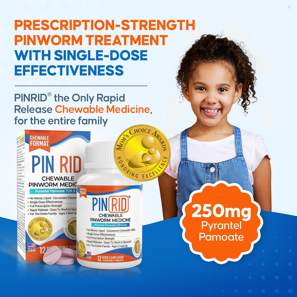 PinRid Pyrantel Pamoate Dewormer for Humans - 250mg, Pinworm Medicine ...